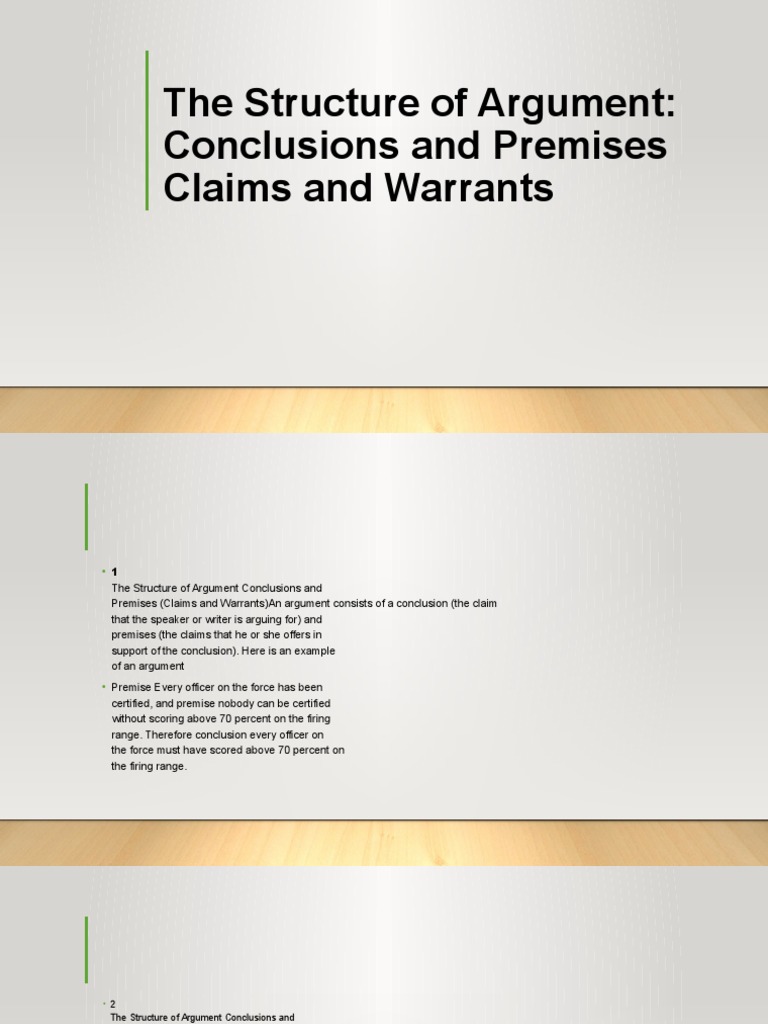 The Structure of Argument: Conclusions and Premises Claims and Warrants ...