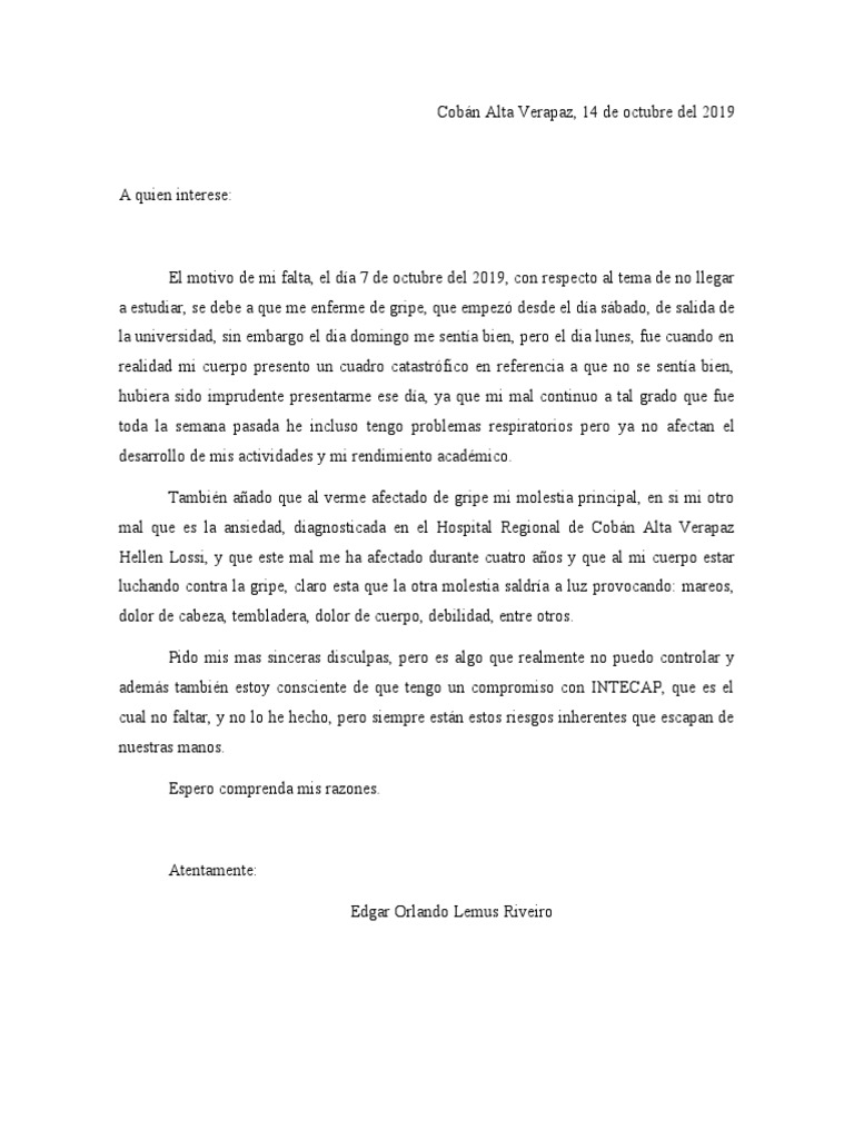 Carta de Excusa | PDF