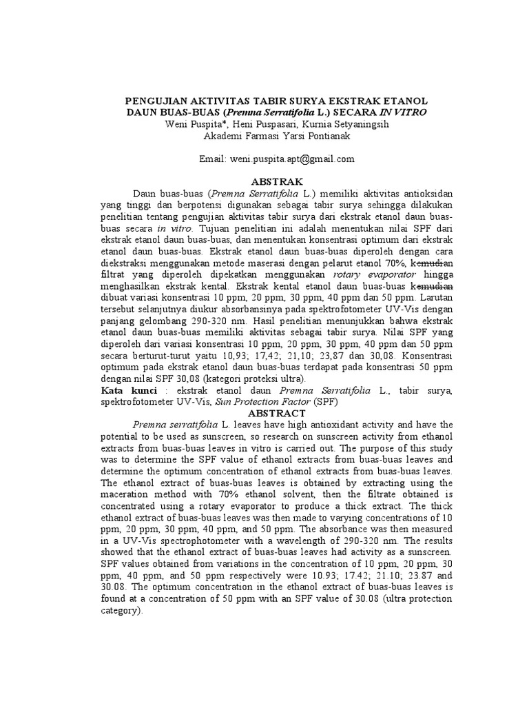 SPF Ekstrak Daun Buas-buas | PDF