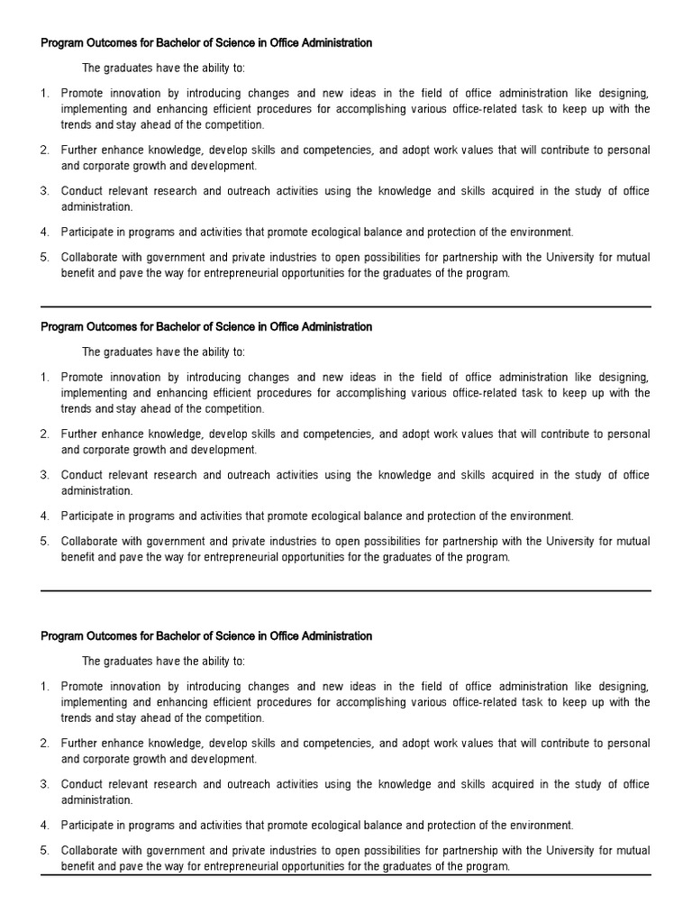 BSOA Program Outcomes | PDF | Innovation | Entrepreneurship