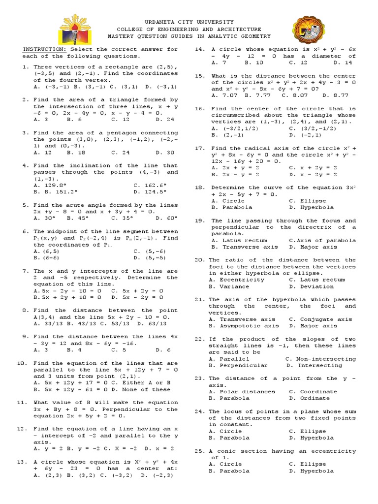 Analytic Geometry | PDF | Ellipse | Perpendicular