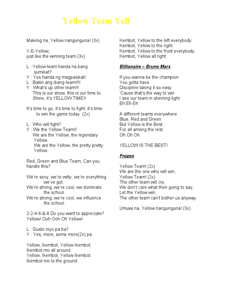Yellow Team Yell: Billionaire - Bruno Mars | PDF