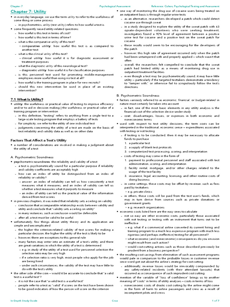 Psychological Assessment Chapter 7 - Utility PDF | PDF | Validity ...
