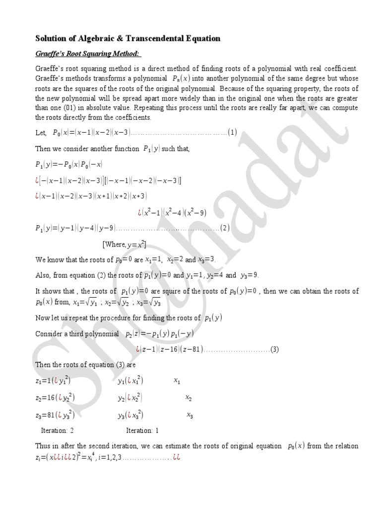 Solution of Algebraic & Transcendental Equation: Graeffe's Root Squaring Method | PDF | Zero Of ...