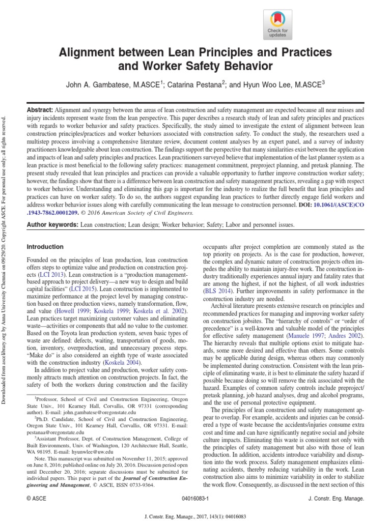 Alignment Between Lean Principles and Practices and Worker Safety ...