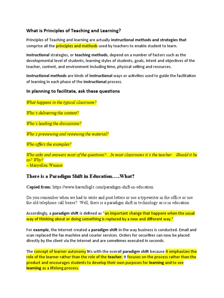 What Is Principles of Teaching and Learning? | PDF | Facilitator | Learning