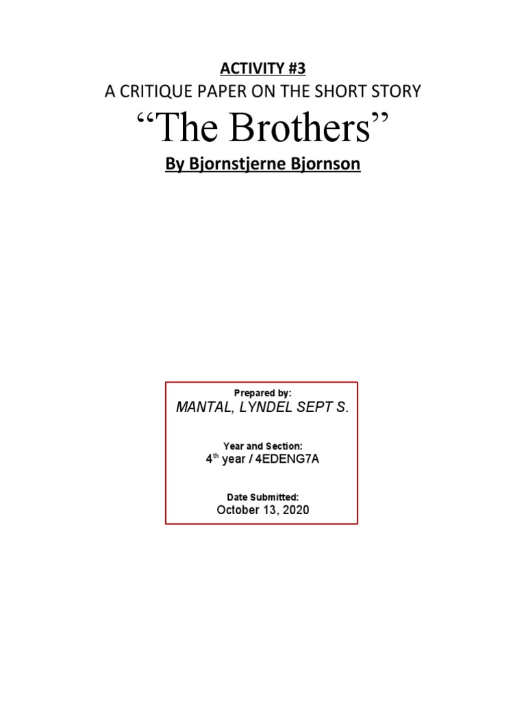 Critique of "The Brothers" Story | PDF | Plot (Narrative)