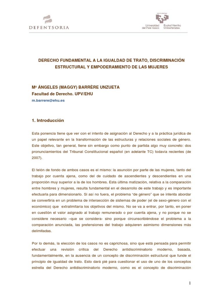 Barrere IGUALDAD DE TRATO DISCRIMINACI N Y EMPODERAMIENTO | PDF | Discriminación | Igualdad de ...