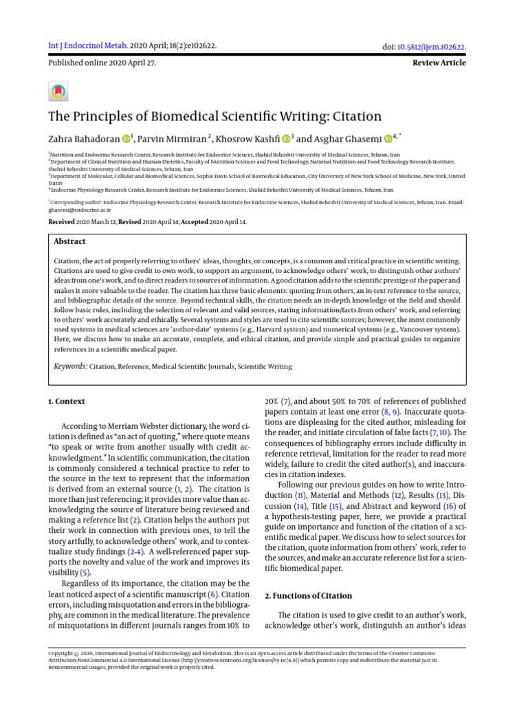 The Principles of Biomedical Scientific Writing: Citation | Download ...