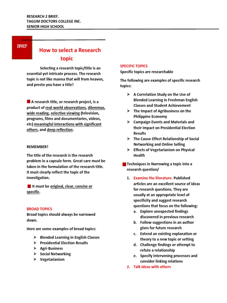 How To Select A Research Topic | PDF | Psychological Concepts | Cognition