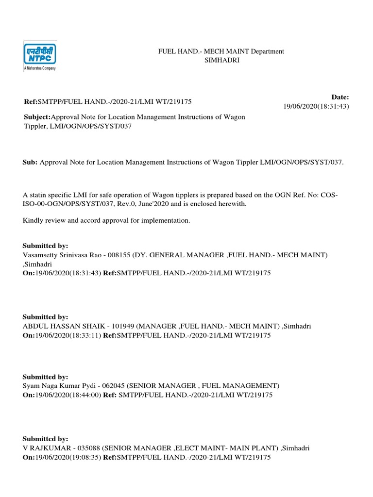 Wagon Tippler LMI Approved Note, LMI PDF | PDF | Risk Assessment | Train