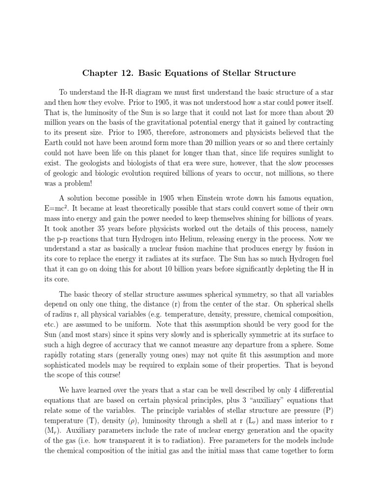 Chapter 12. Basic Equations of Stellar Structure | PDF | Stars | Sun
