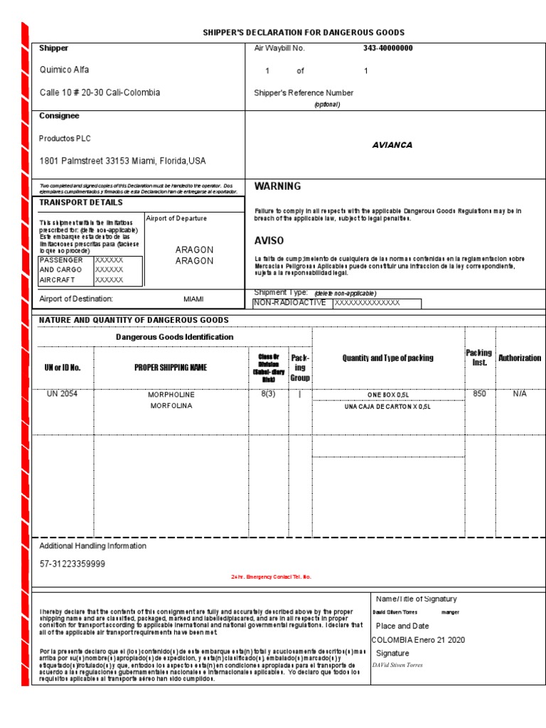 Declaración Del Expedidor | PDF | Dangerous Goods | Service Industries