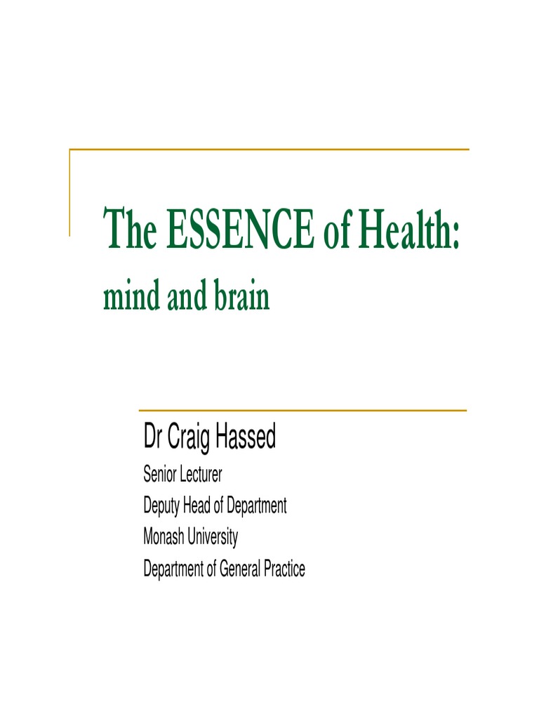 The ESSENCE of Health:: Mind and Brain | PDF | Major Depressive ...