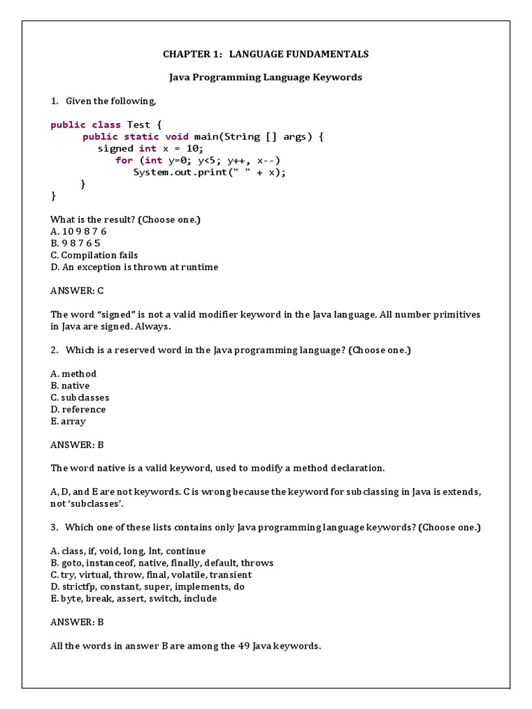 Public Class Public Static Void Int For Int: Chapter 1: Language Fundamentals Java Programming ...