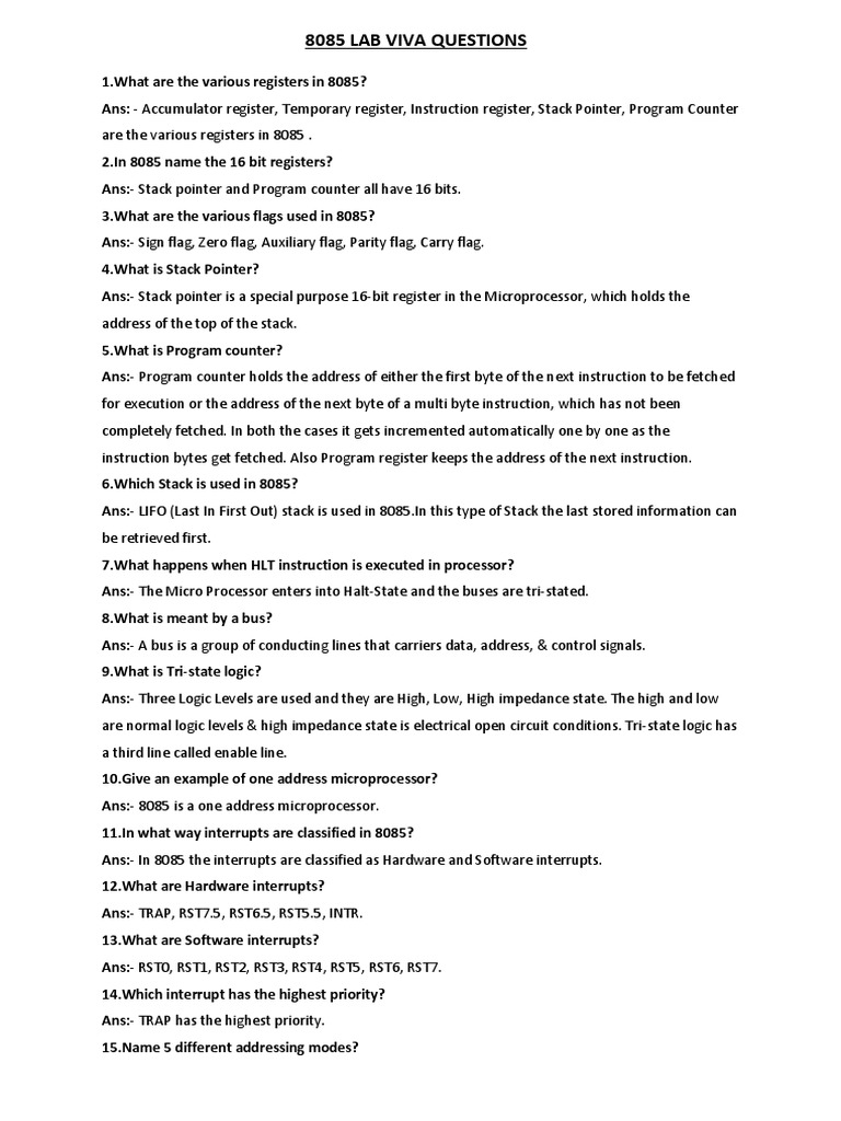 8085 Lab Viva Questions | PDF | Central Processing Unit | Input/Output