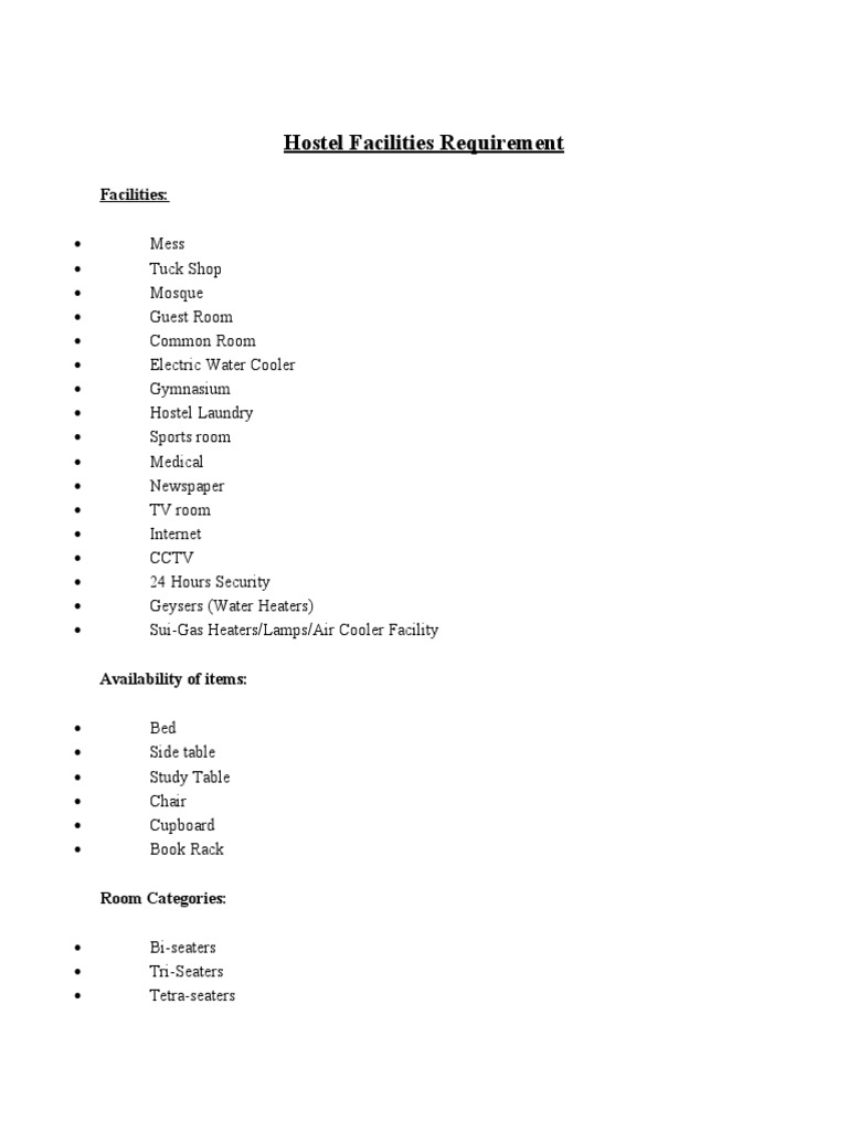 Hostel Requirements | PDF