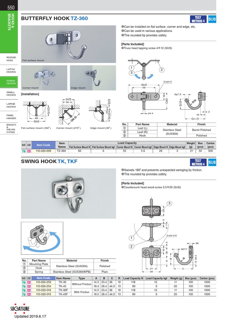 Product Specifications and Installation Instructions for Various ...
