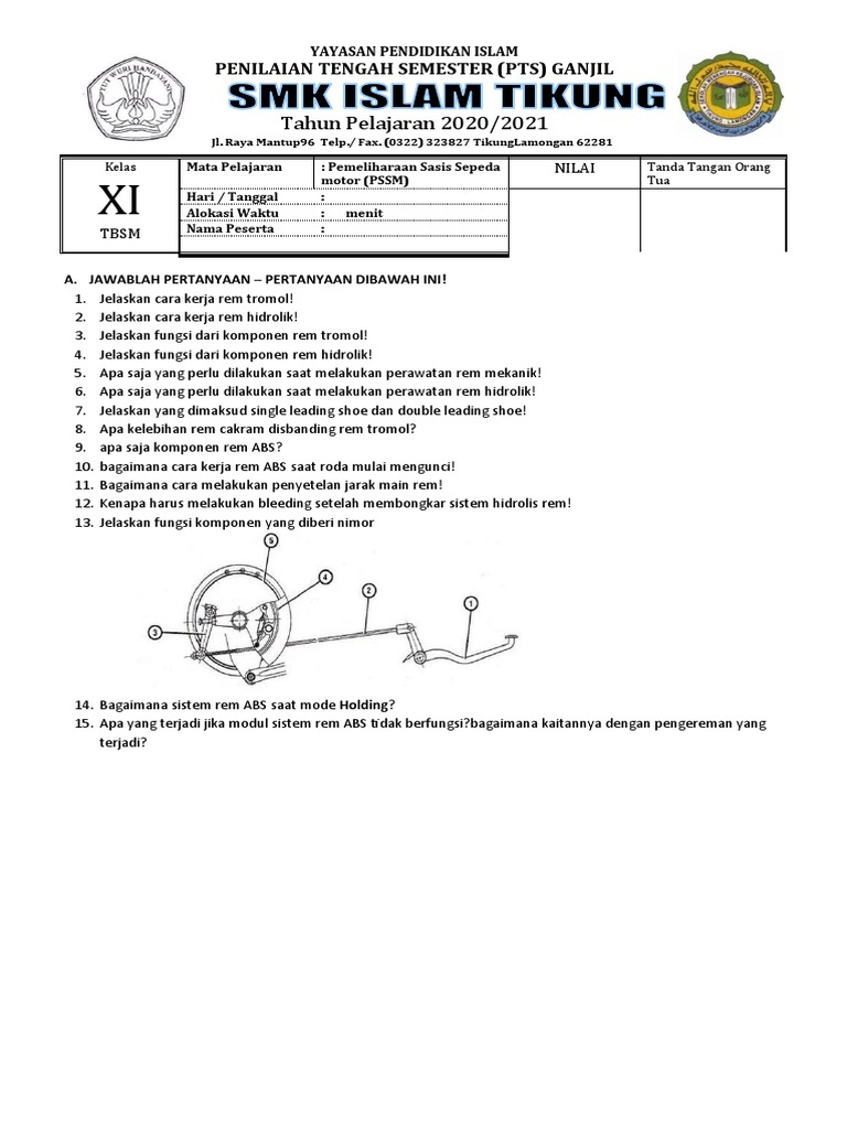 Soal Pat Pemeliharaan Sasis Xi TBSM | PDF