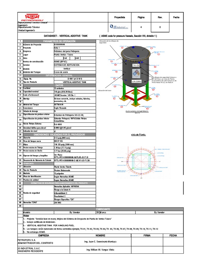 Data Sheet Tanque de Aditivac. | PDF | Tanques
