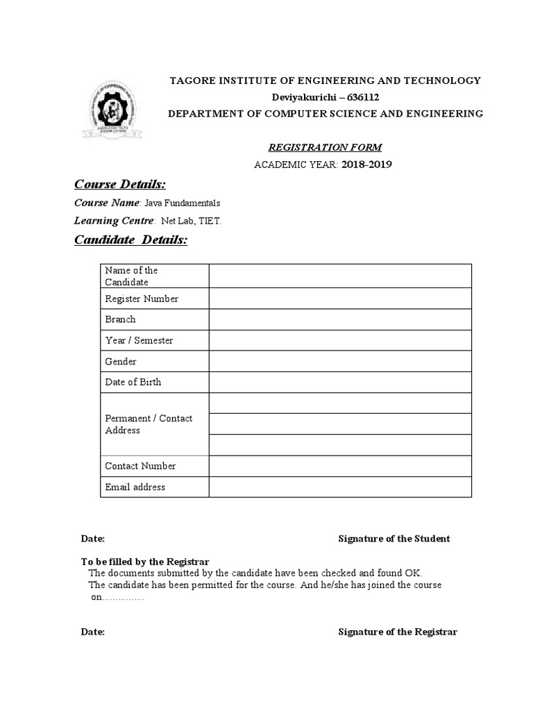 Java Fundamentals Registration Form | PDF | Career & Growth | Computers