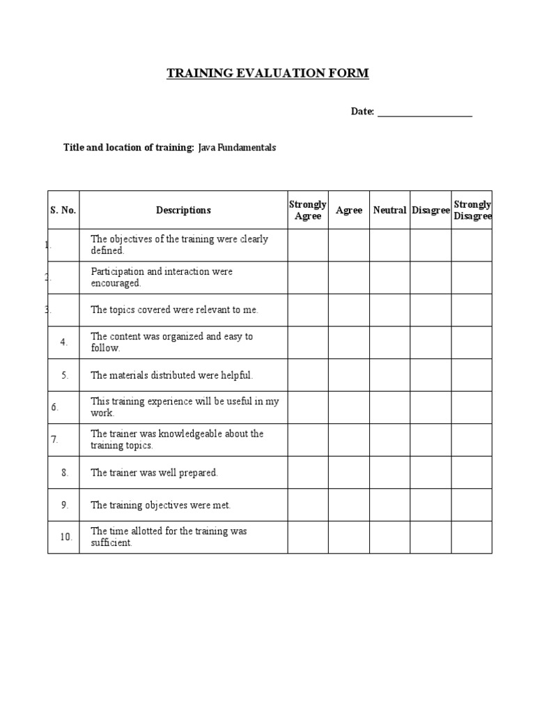 Training Evaluation Form | PDF
