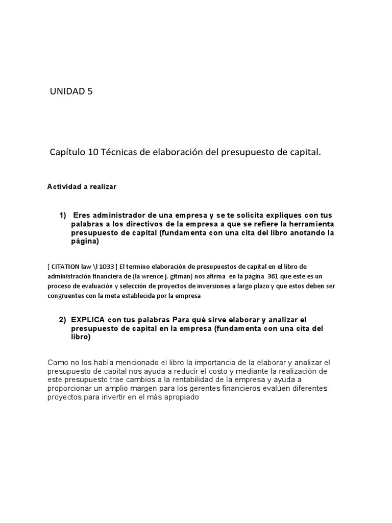 Técnicas de Elaboración Del Presupuesto de Capital. | PDF | Presupuesto | Inversiones