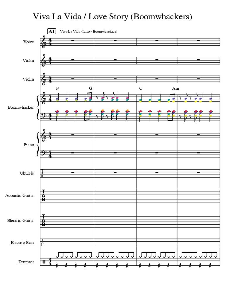 Viva La Vida / Love Story (Boomwhackers) : Voice | PDF | Rhythm And ...