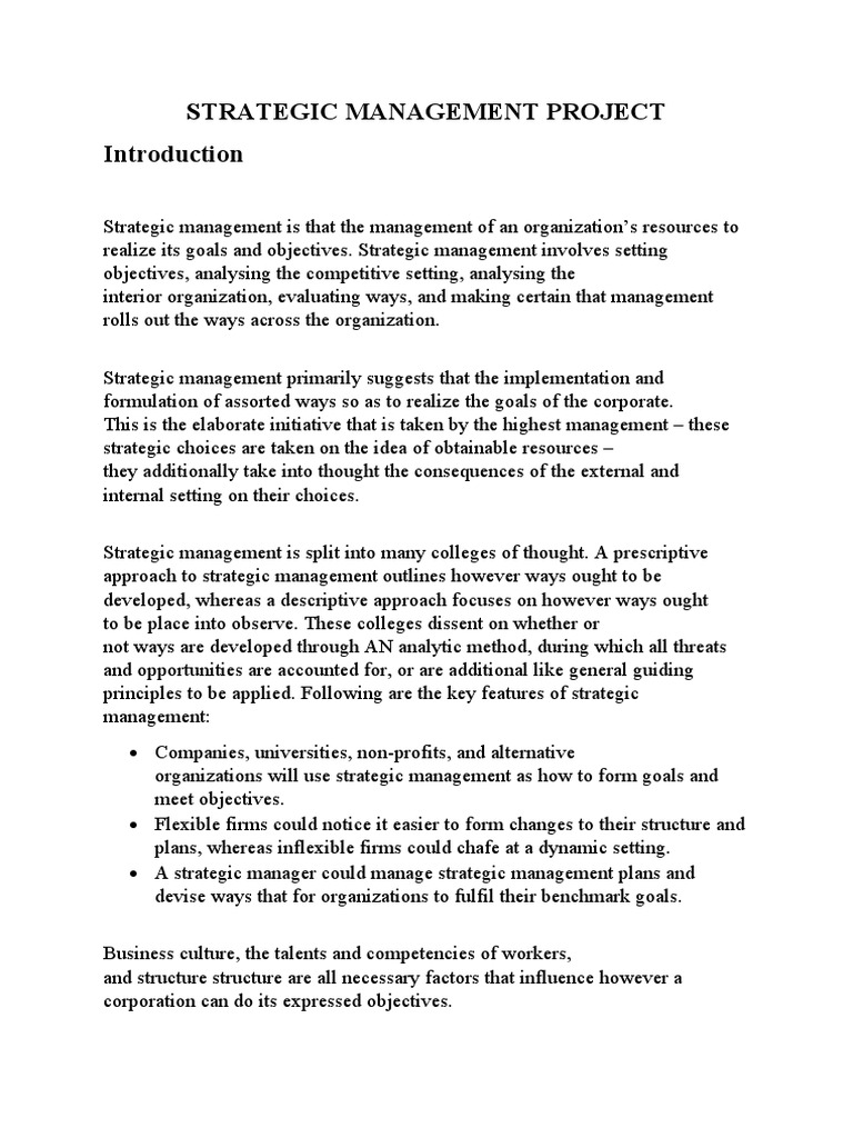 Strategic Management Project | PDF | The Coca Cola Company | Strategic ...