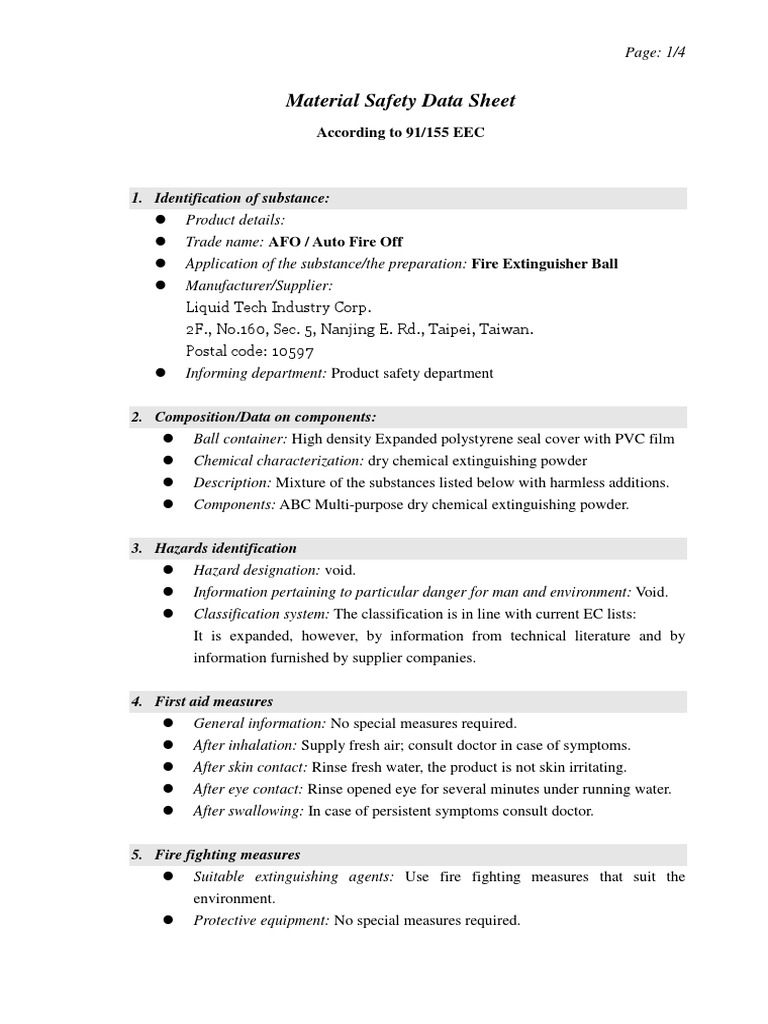 AFO Material Safety Data Sheet | PDF | Fires | Occupational Safety And ...