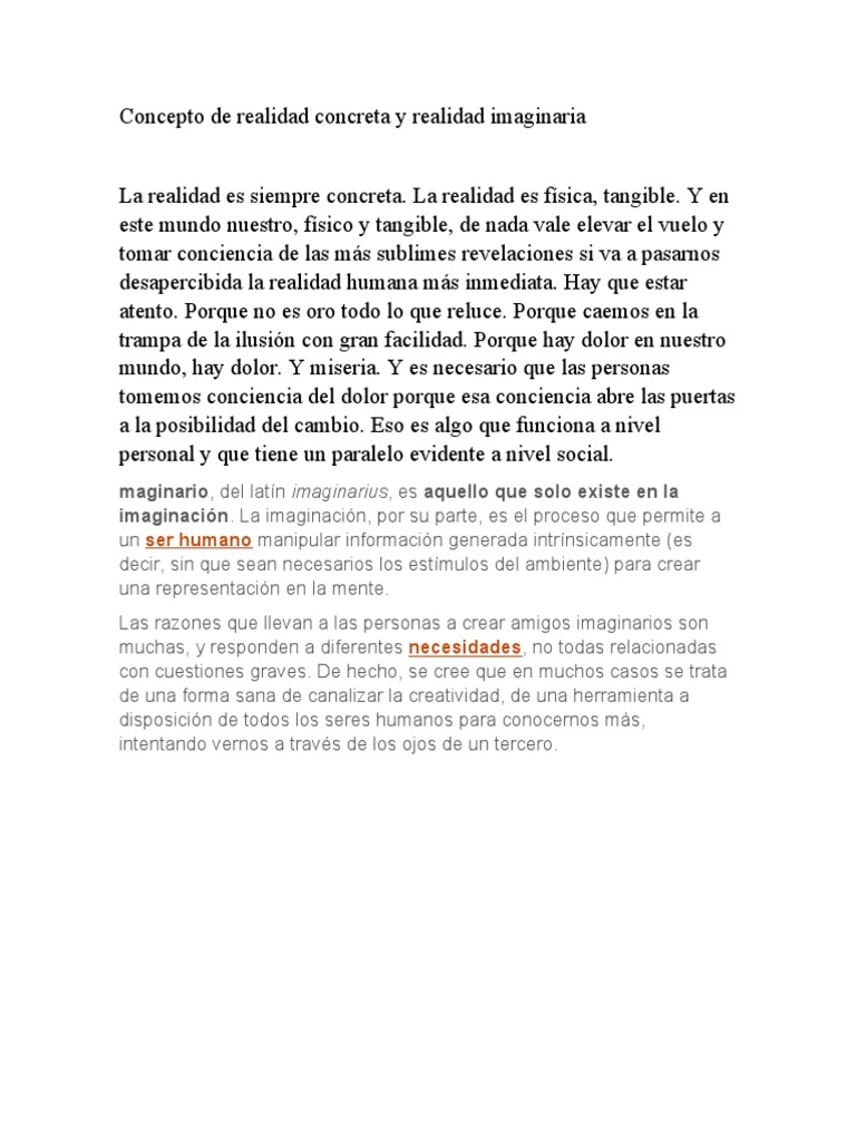 Concepto de Realidad Concreta y Realidad Imaginaria | PDF