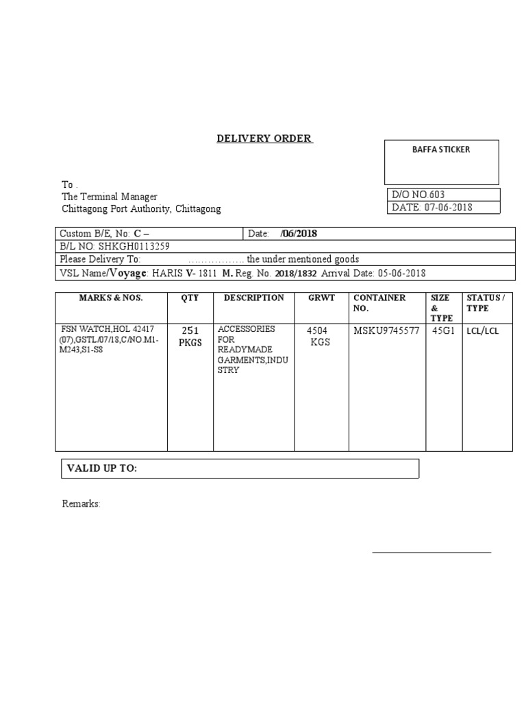 Delivery Order | PDF | Textiles | Clothing