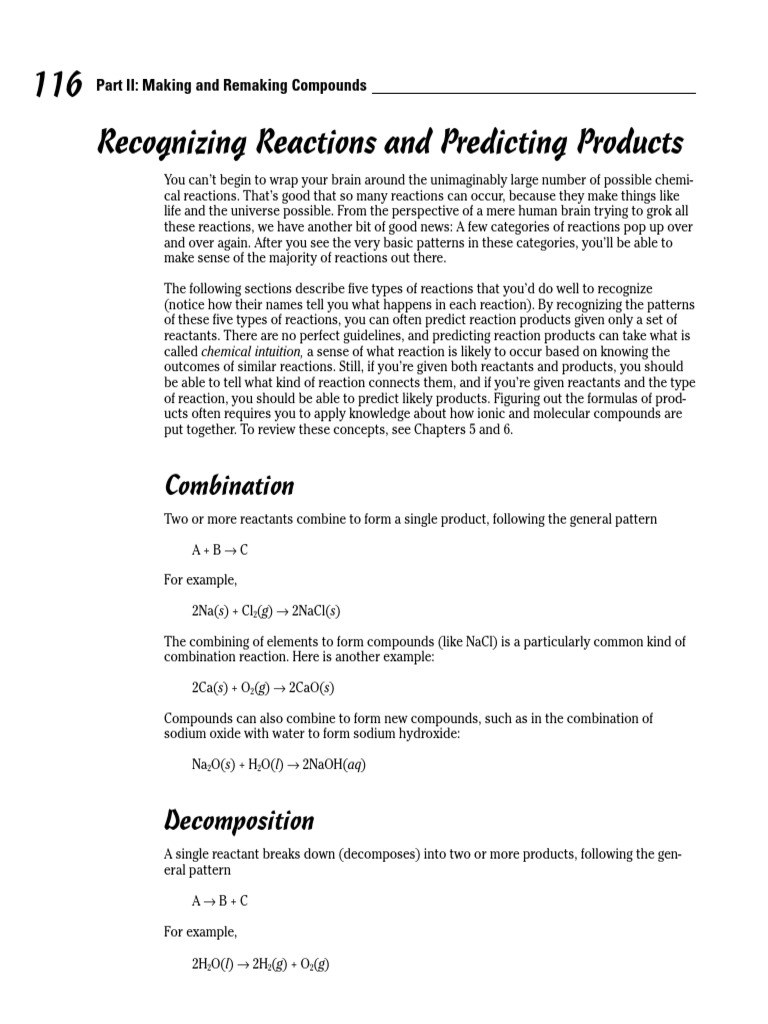 Recognizing Reactions and Predicting Products 116: Combination | PDF ...