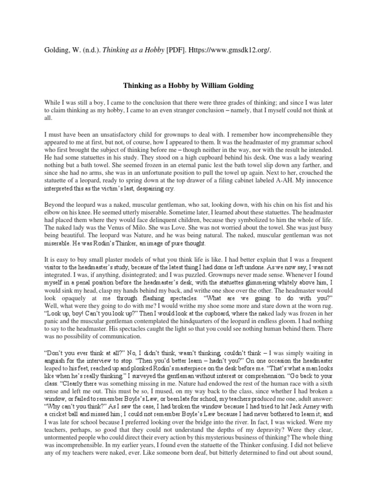 Thinking As A Hobby | PDF