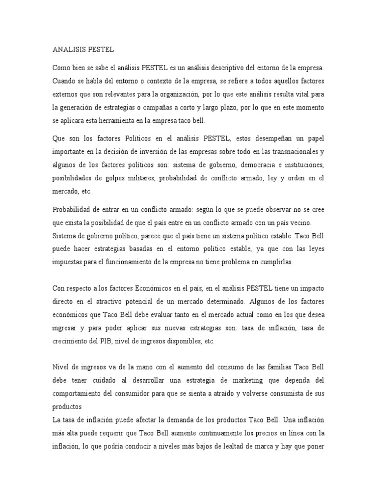 Análisis PESTEL de Taco Bell | PDF | Inflación | Economias