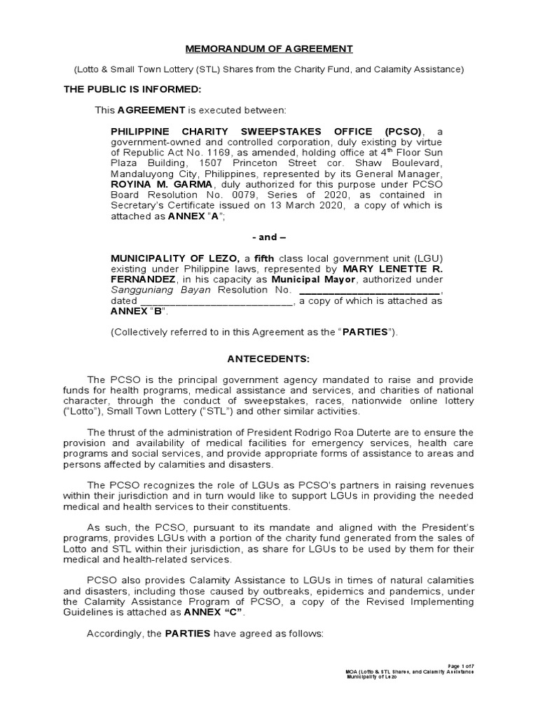 MOA Template For Cities and Municipalities - 1599614100 | PDF | Public ...