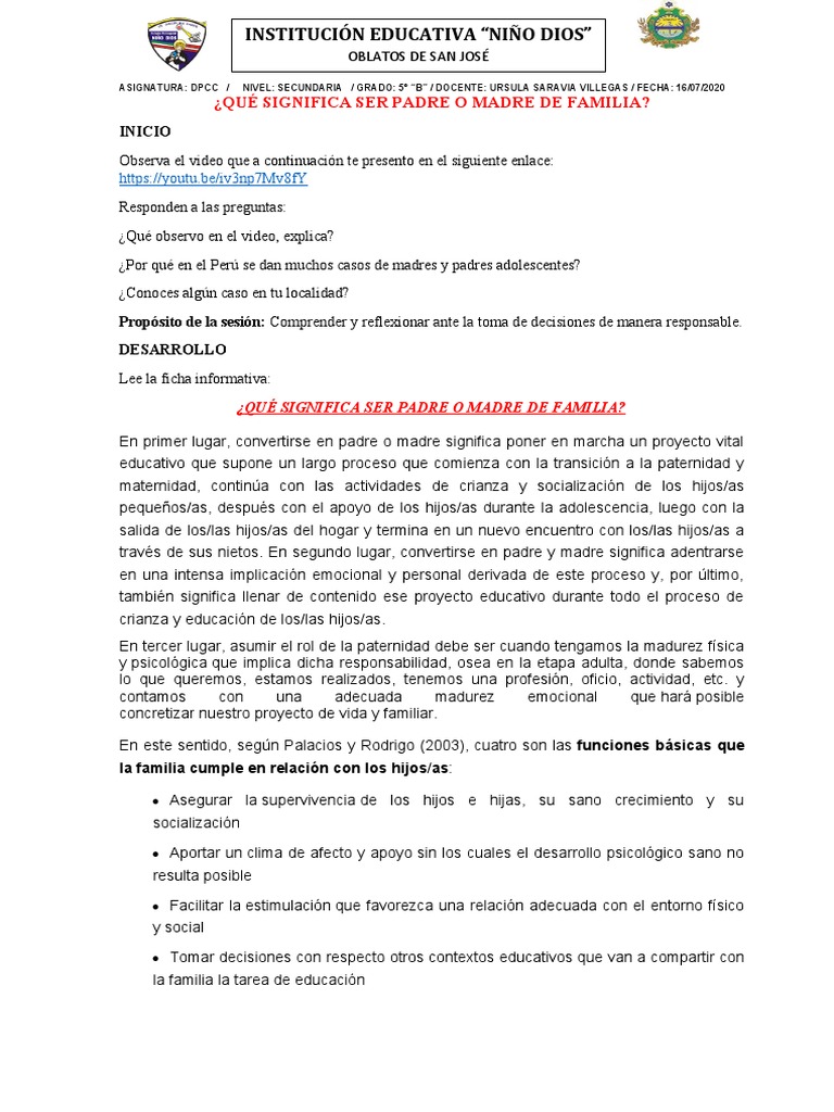 Clase 7 Qué Significa Ser Padre o Madre de Familia Iv U Iib | Descargar ...