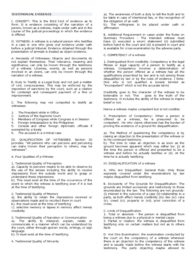 Testimonial Evidence | PDF | Witness | Testimony