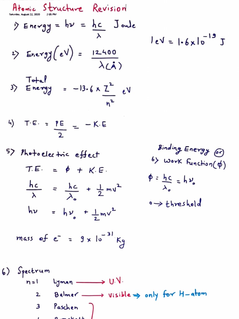 Atomic Structure Revision Notes | PDF | Atoms | Chemistry