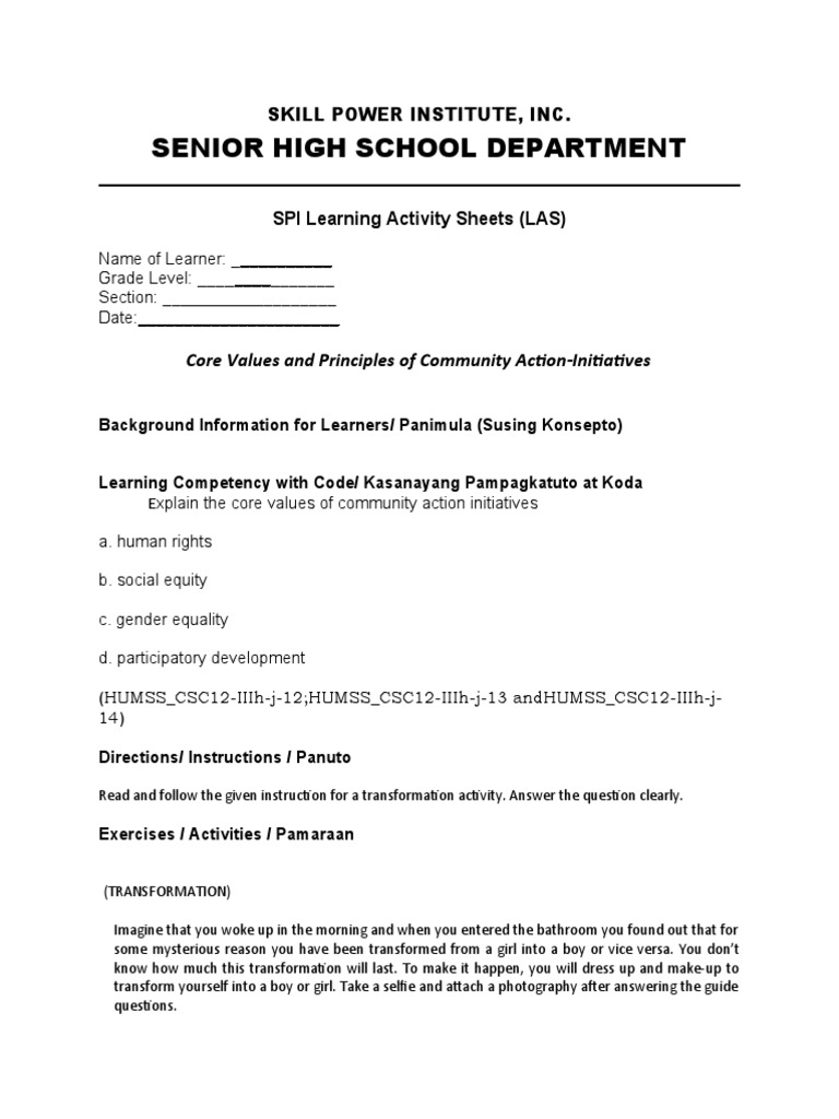 LearningActivity-Sheet - Community Engagement | PDF | Education Theory ...