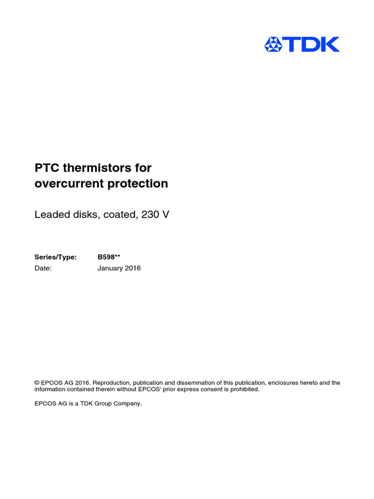 PTC Thermistors For Overcurrent Protection: Leaded Disks, Coated, 230 V ...
