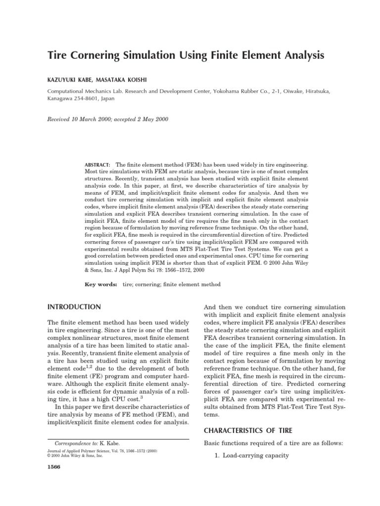 Tire Cornering Simulation Using Finite Element Analysis | PDF | Finite ...
