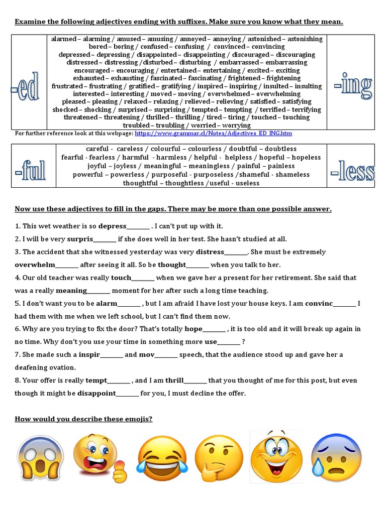 Adjective Suffixes - Ed / - Ing / - Ful / - Less | PDF