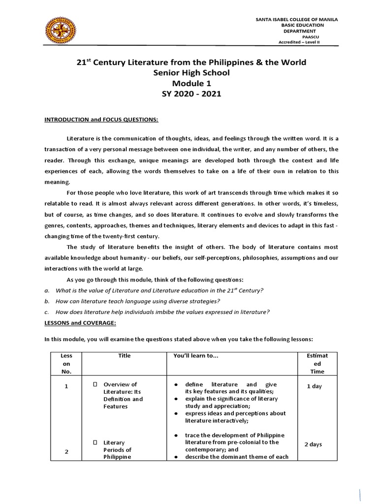 Module 1 - 21st Century Lit | PDF | Writers | Narrative