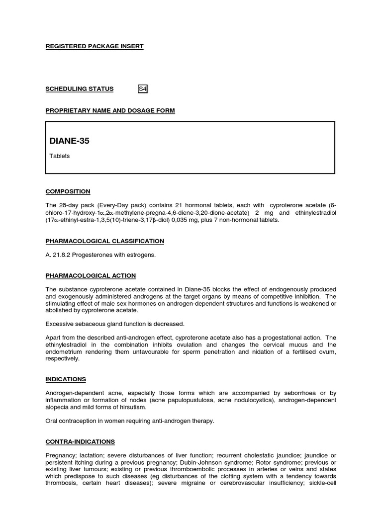 DIANE-35: Registered Package Insert | PDF | Birth Control | Thrombosis