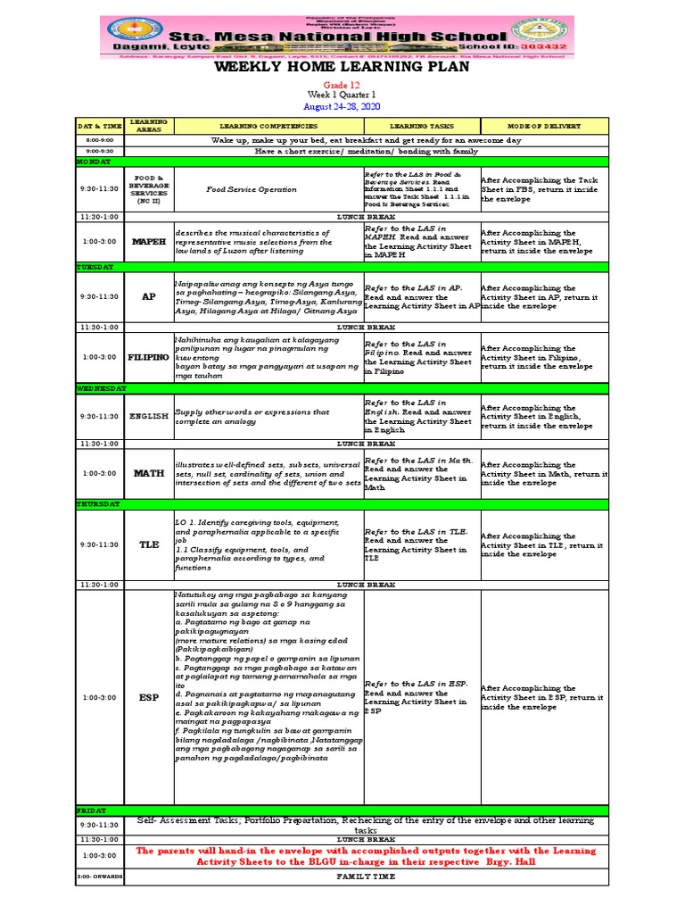 Weekly Home Learning Plan: Mapeh | PDF | Applied Psychology | Psychology