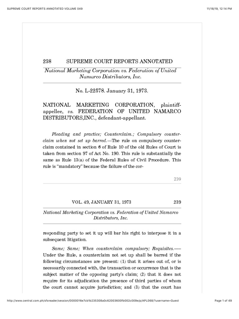National Marketing Corporation vs. Federation of United Namarco ...