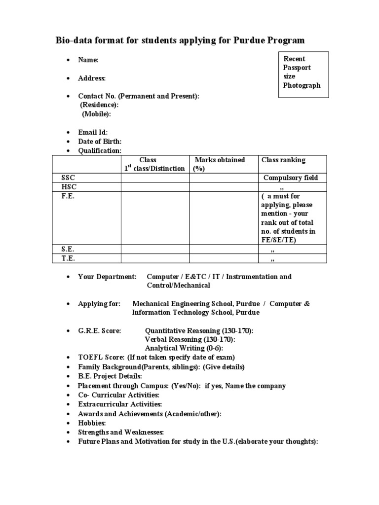 Student Bio Data Form PDF | PDF | Schools | Computing And Information ...