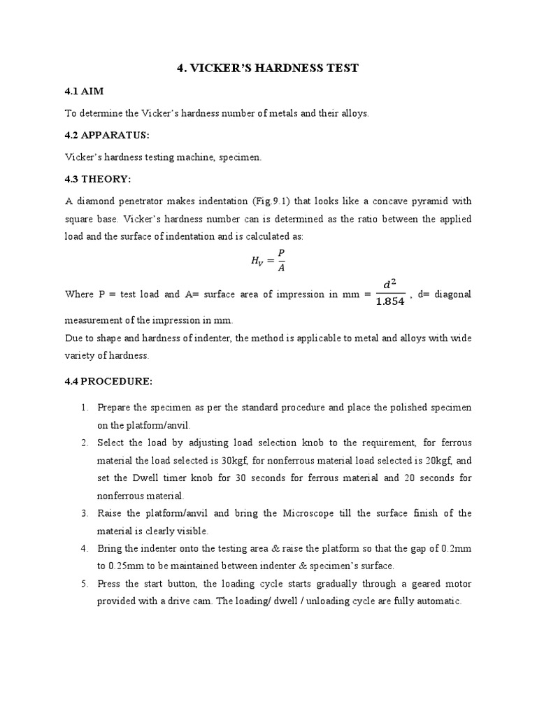 Vicker'S Hardness Test | PDF | Applied And Interdisciplinary Physics ...