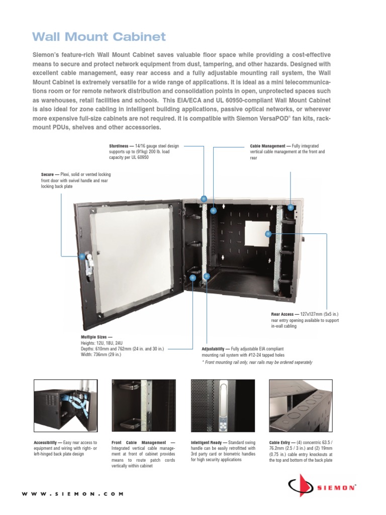 Siemon Wall Mount Cabinet - Spec Sheet PDF | PDF | Equipment ...